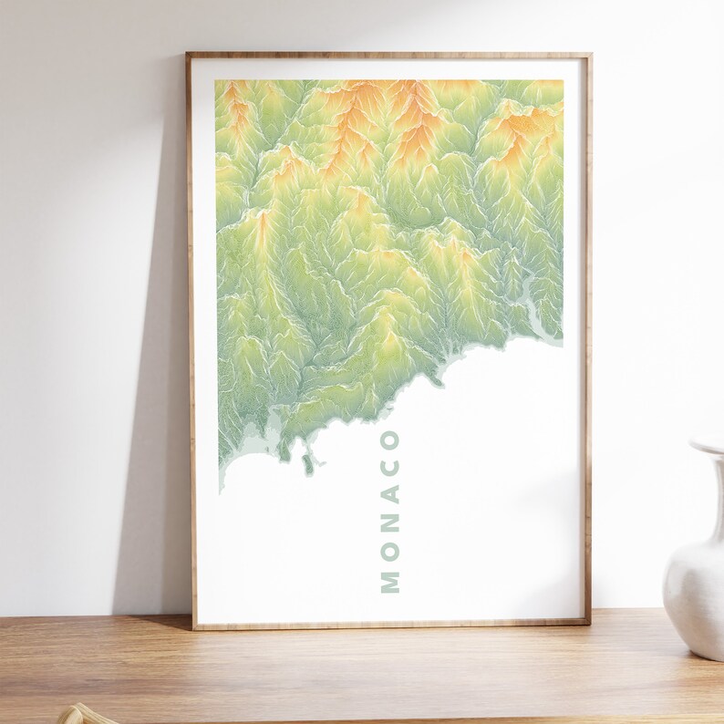 Monaco French Riviera Topographic Contour Relief Map | France Travel ...