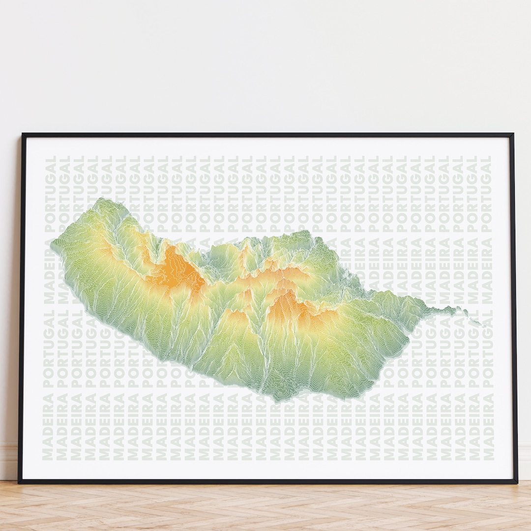 Madeira Portugal Topographic Contour Relief Map | Atlantic Ocean ...
