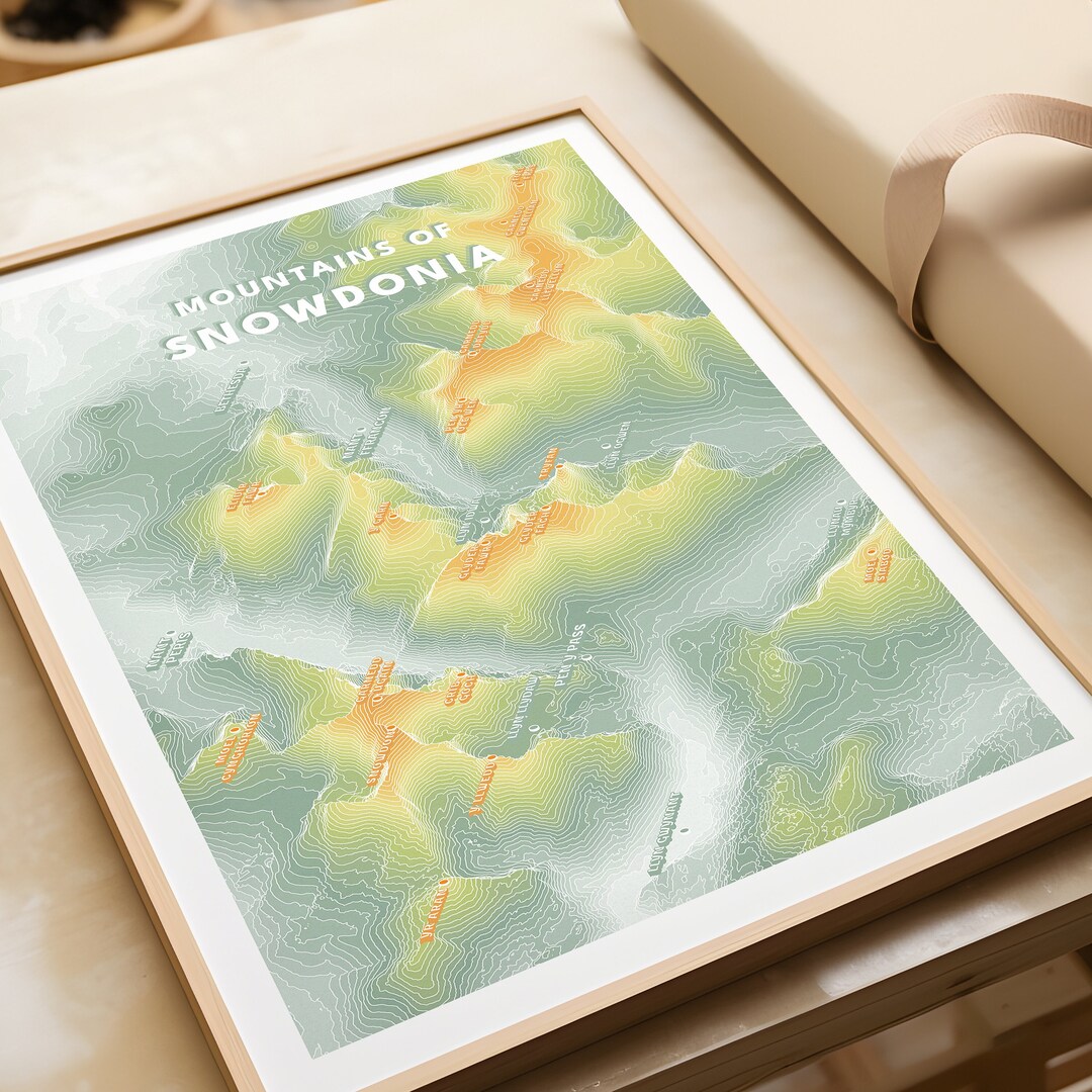 Snowdonia Eryri National Park Mountains Topographic Contour Relief Map ...