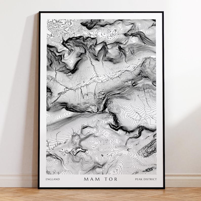 Mam Tor Map Print the Peak District Contour Wall Art Topographic Map ...