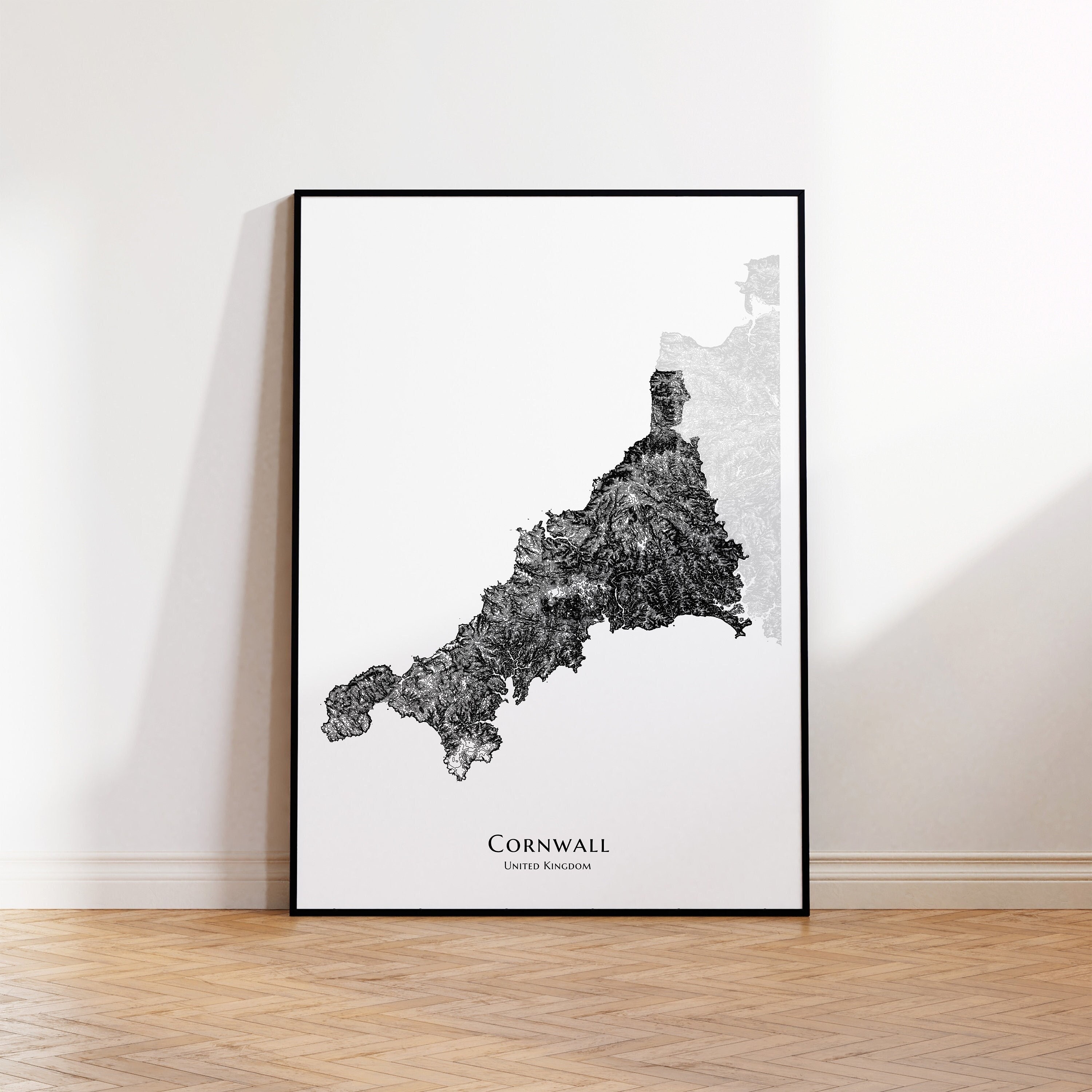 Cornwall Topographic Contour Map Cornwall County Print South Coast ...