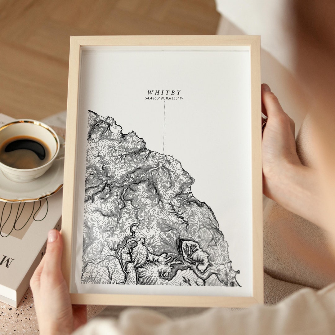 Whitby & Yorkshire Topographic Contour Map - Whitby Print - East Coast ...