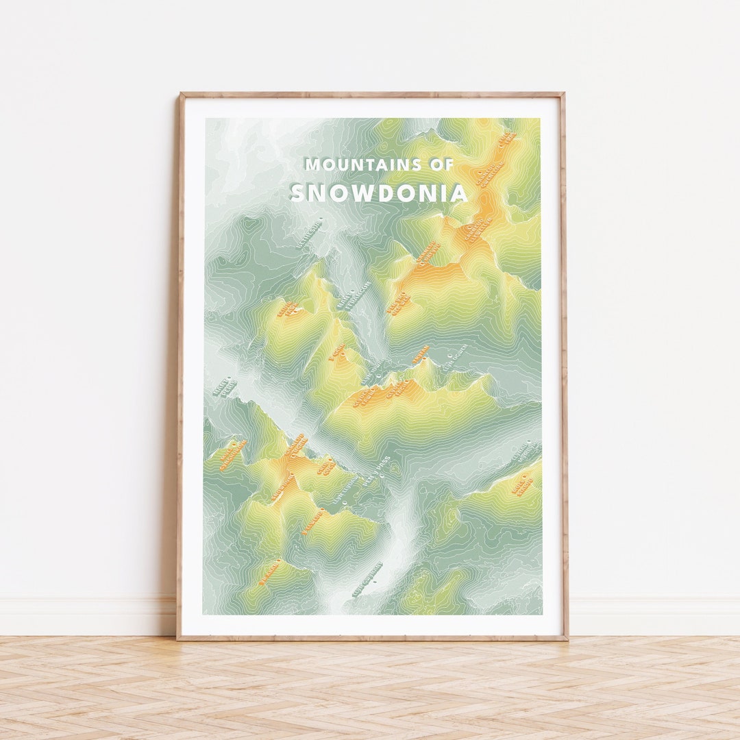 Snowdonia Eryri National Park Mountains Topographic Contour Relief Map ...