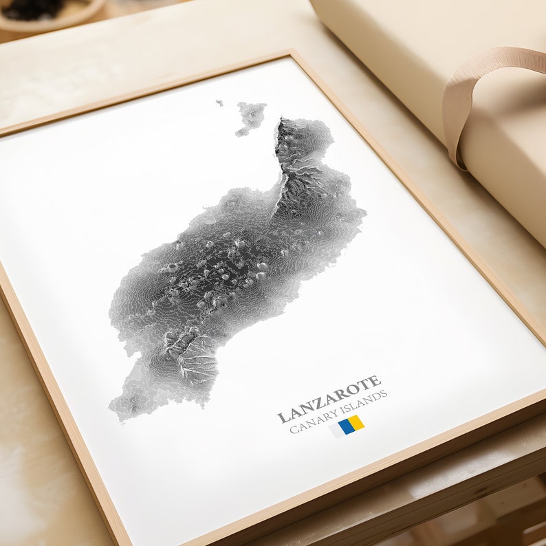 Lanzarote Canary Islands Topographic Contour Relief Map Spain Spanish ...