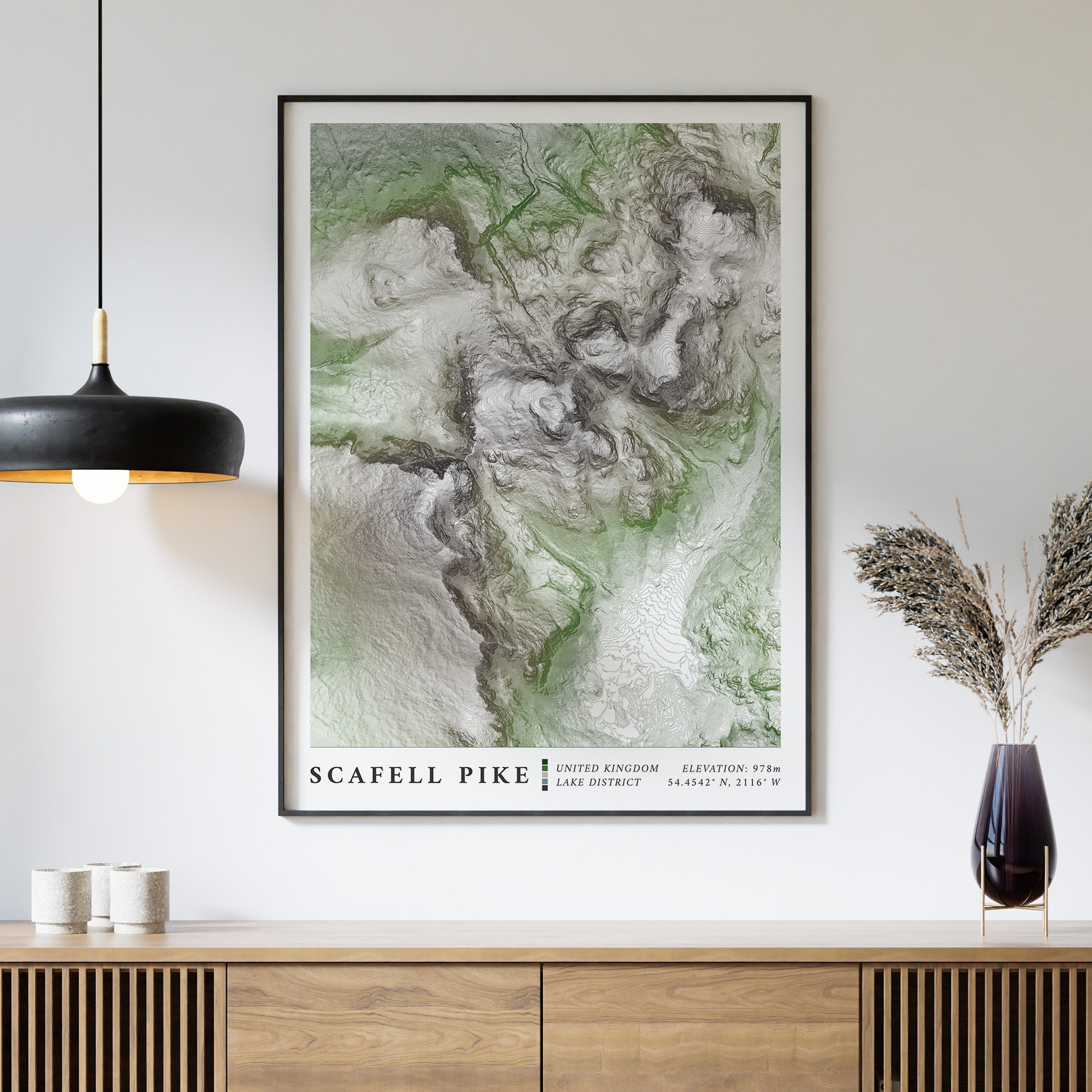 Scafell Pike Contour Map the Lake District Mountain Map Print ...