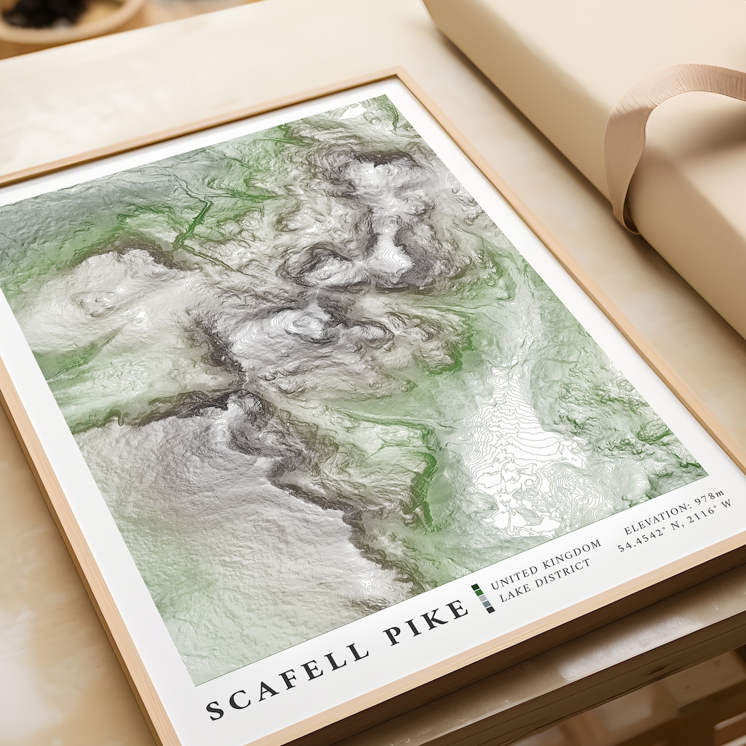 Scafell Pike Contour Map the Lake District Mountain Map Print ...
