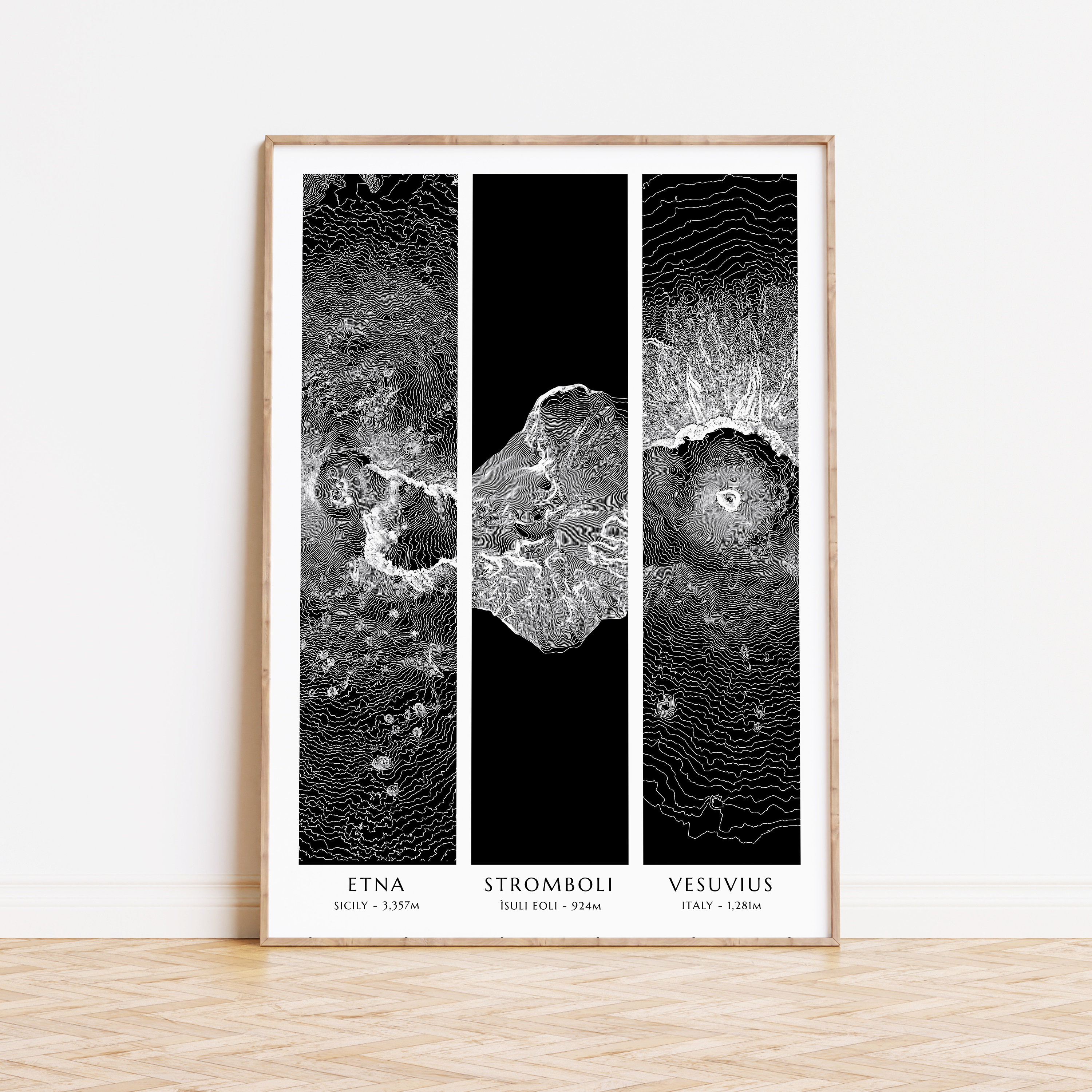 Italian Volcanos Topography Map Etna Vulcano Vesuvius Travel Poster Set ...