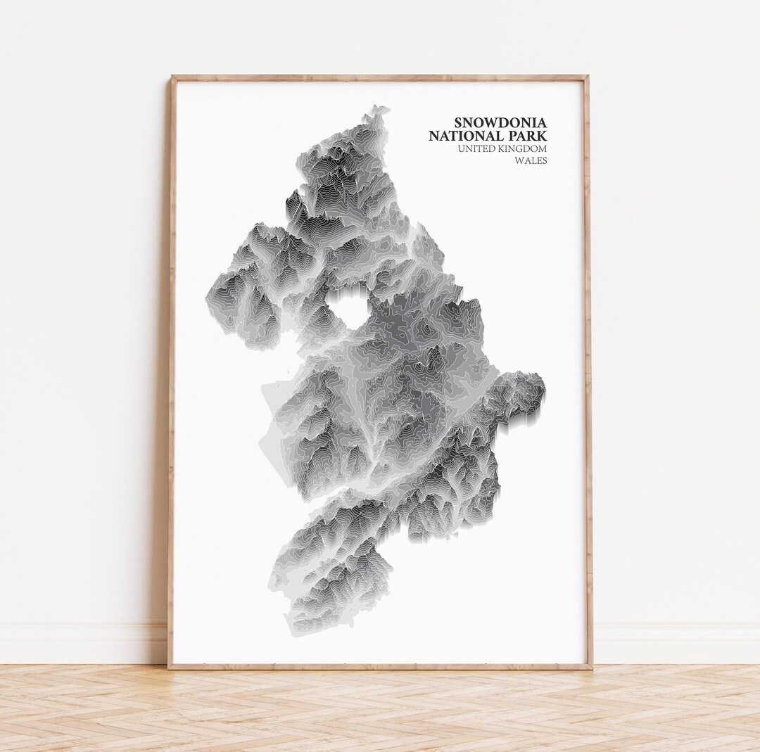 Snowdonia National Park Poster Topographic Contour Map UK National Park ...
