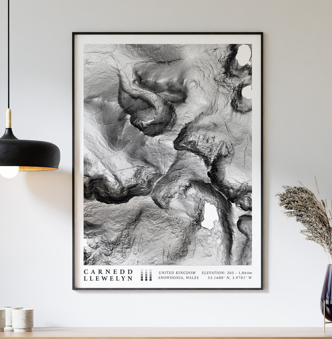Carnedd Llewelyn Contour Map | Snowdonia Wales - Mountain Map Print ...