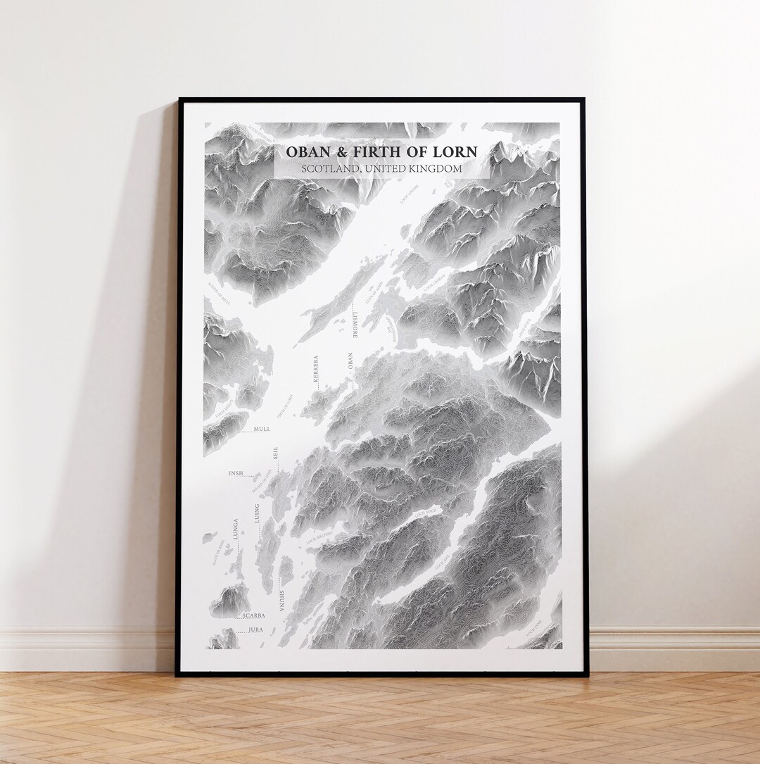 Oban & Firth of Forth Coastline Topographic Contour Map | Scotland ...