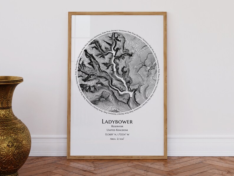Ladybower Reservoir Print | Peak District - Reservoir Map Print ...