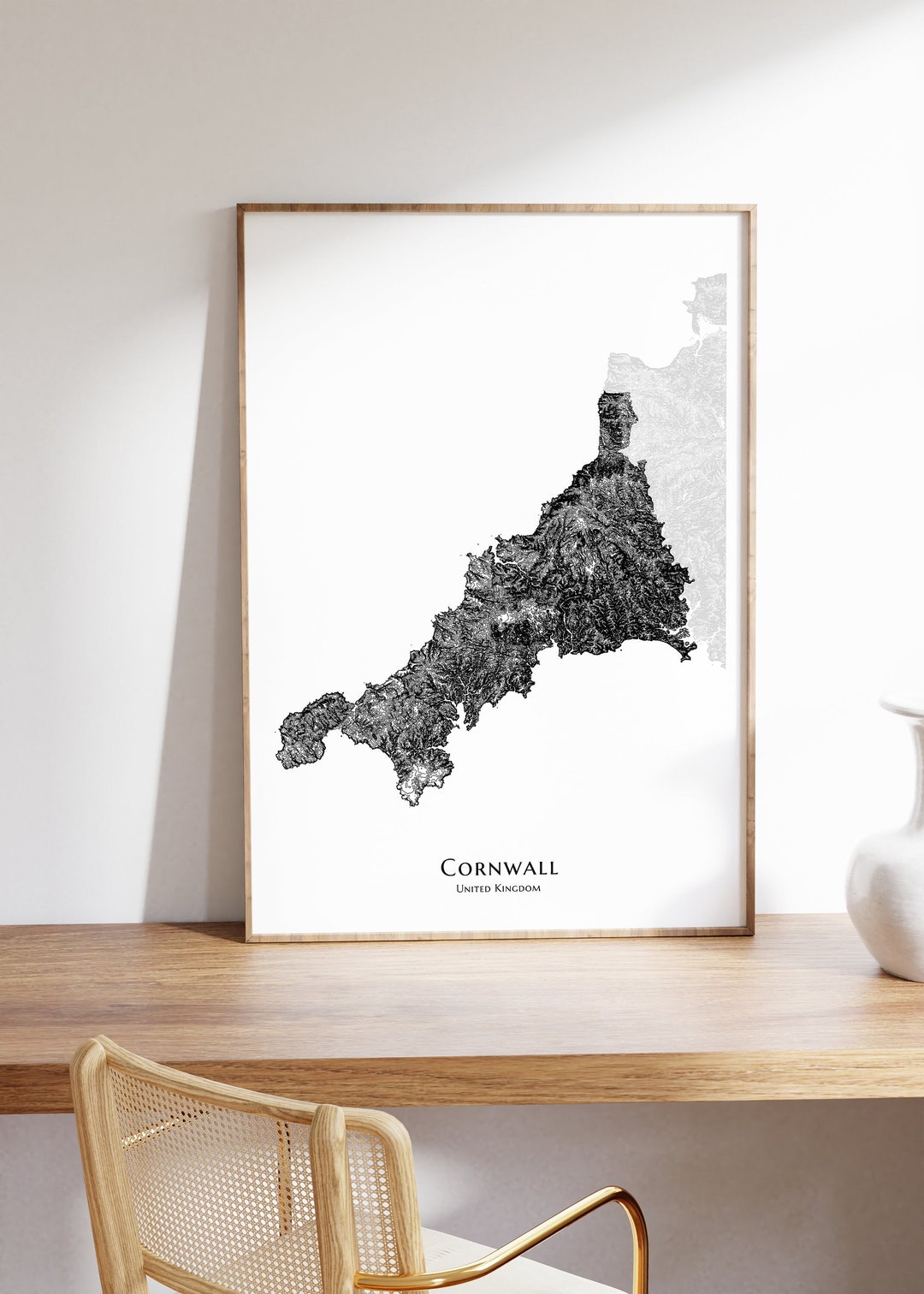 Cornwall Topographic Contour Map - Cornwall County Print - South Coast ...
