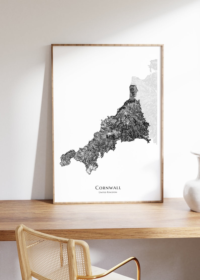 Cornwall Topographic Contour Map - Cornwall County Print - South Coast ...