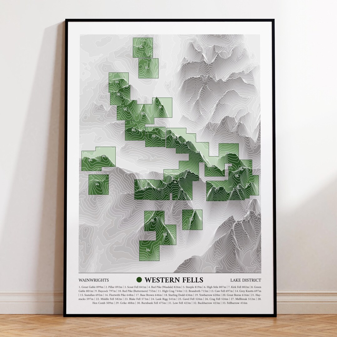 Wainwrights Lake District Print | the Western Fells | Topographic ...