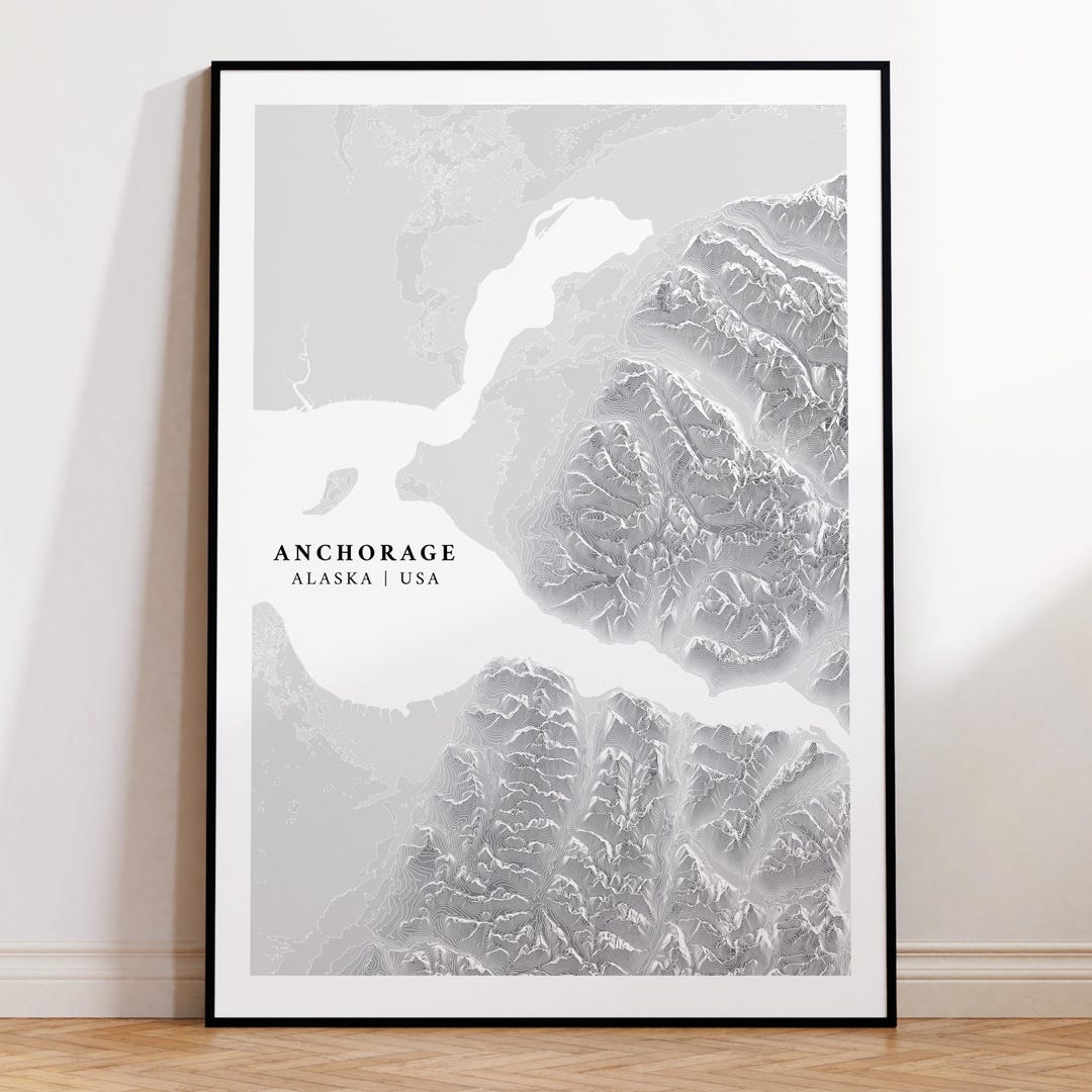 Anchorage Alaska Print | Elevation Poster - Topographic Contour Map ...