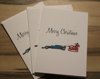 Formula 1 Christmas Card Funny Design of Santa in the Garage Unique ...