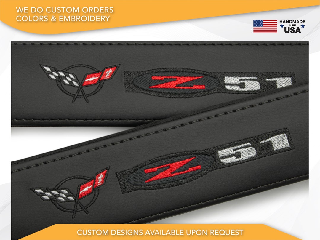 Car Seat Belt Covers Fit Corvette C5 Z51 Embroidery Vegan Leather Black ...