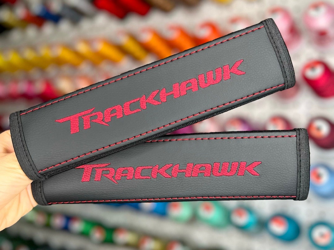 Car Seat Belt Covers Fit Trackhawk Octane Red Embroidery Vegan Leather ...