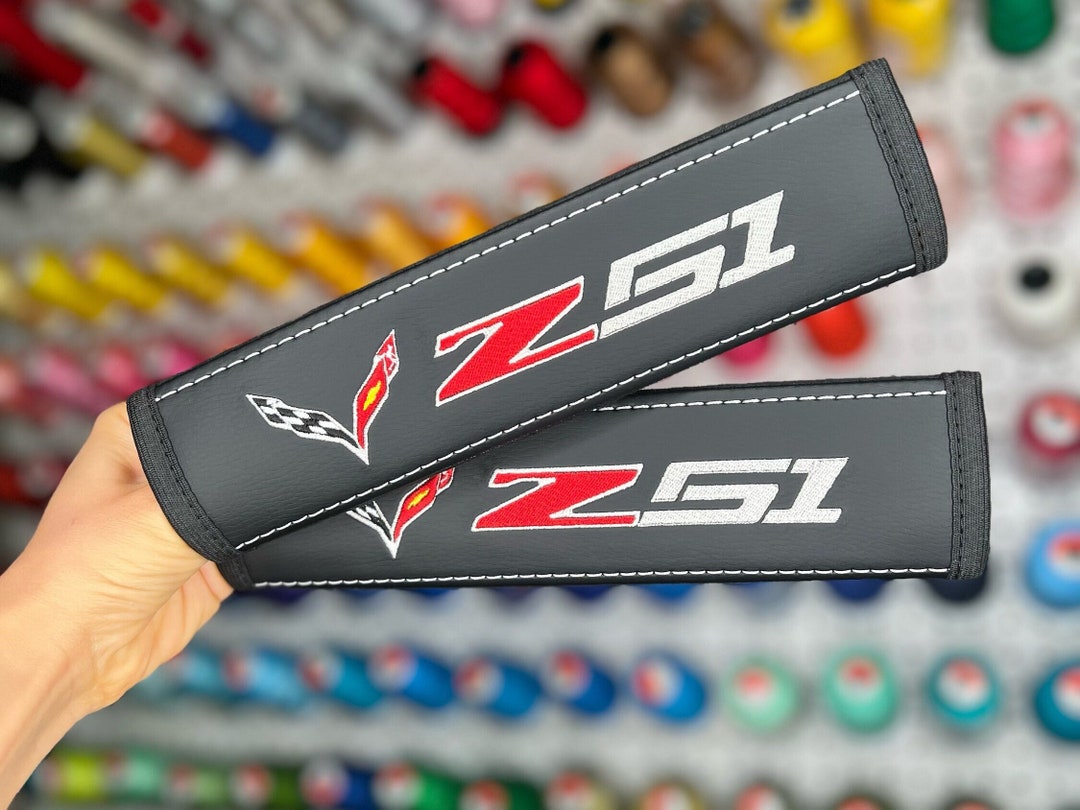 Car Seat Belt Covers Fit Corvette C7 Stingray Z51 Embroidery Vegan ...