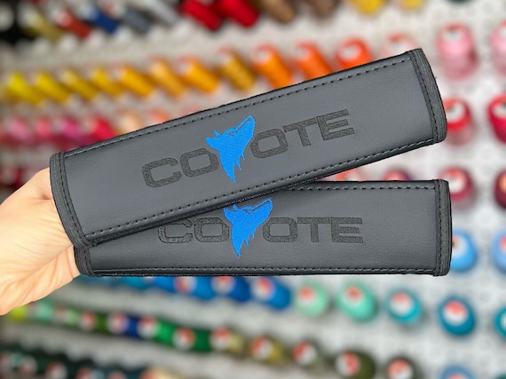 Car Seat Belt Covers Fit Mustang Coyote Black blue Embroidery Vegan Leather Black Shoulder Pads Handmade Custom Gift Idea set of 2 Etsy Canada