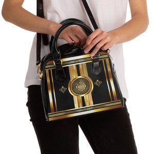 Greek Key Black Gold Medallion Shoulder Handbag - Etsy