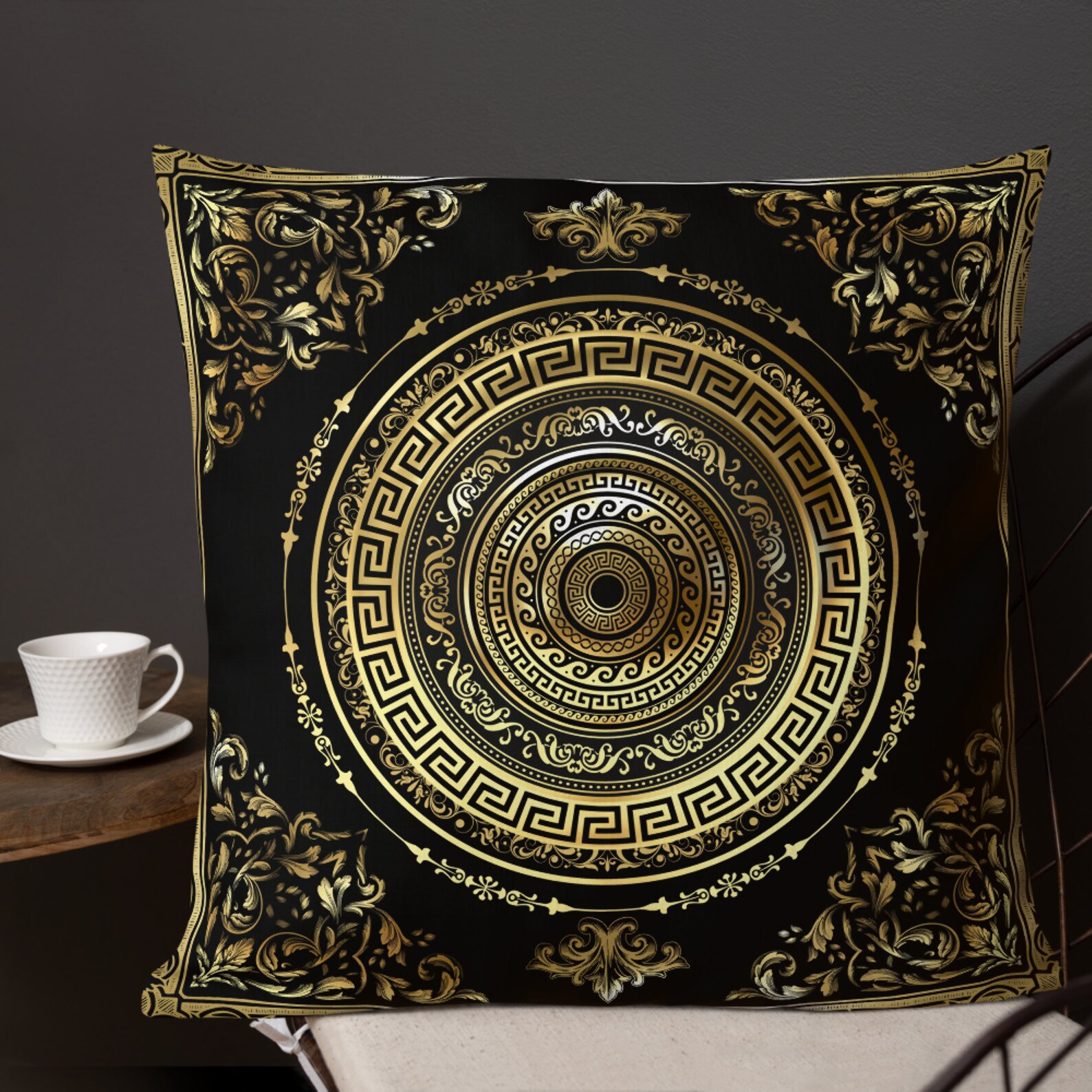 Ornate Baroque Greek Key Black Gold Premium Pillow - Etsy