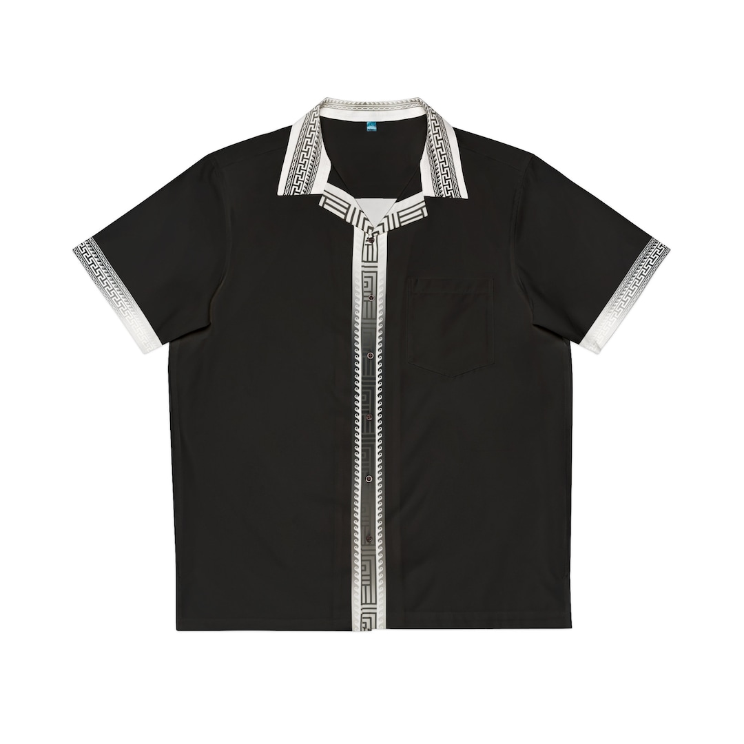 Greek Key Silver White/black Silver Hawaiian Style Shirt - Etsy