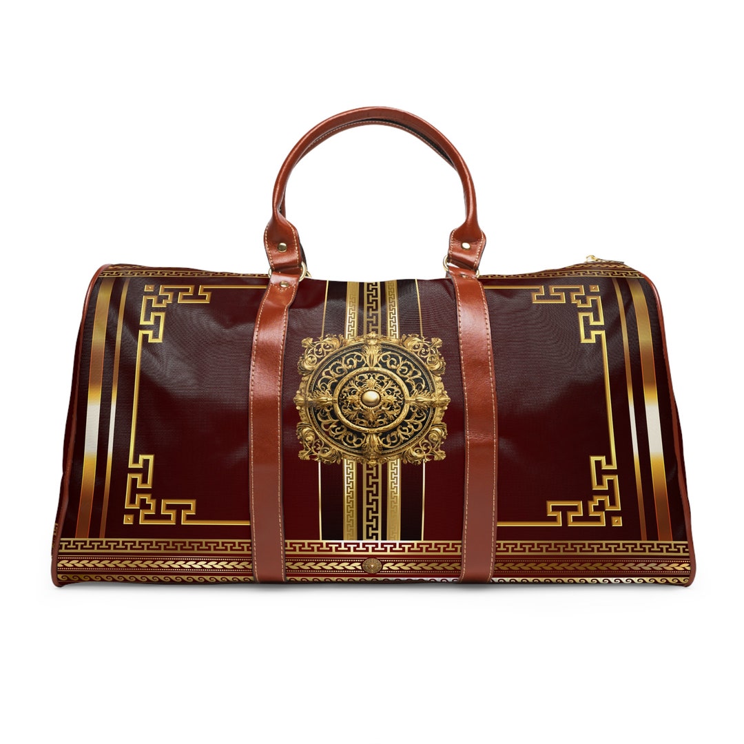 Greek Key Gold Maroon Black Medallion Waterproof Travel Bag - Etsy
