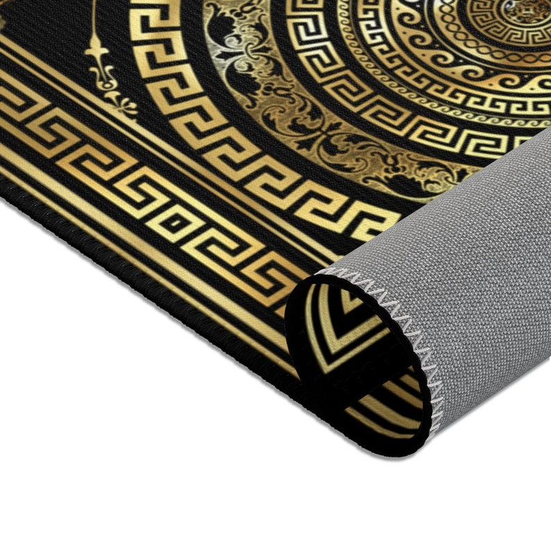 Greek Key Black & Gold Ornate Baroque Area Rugs - Etsy