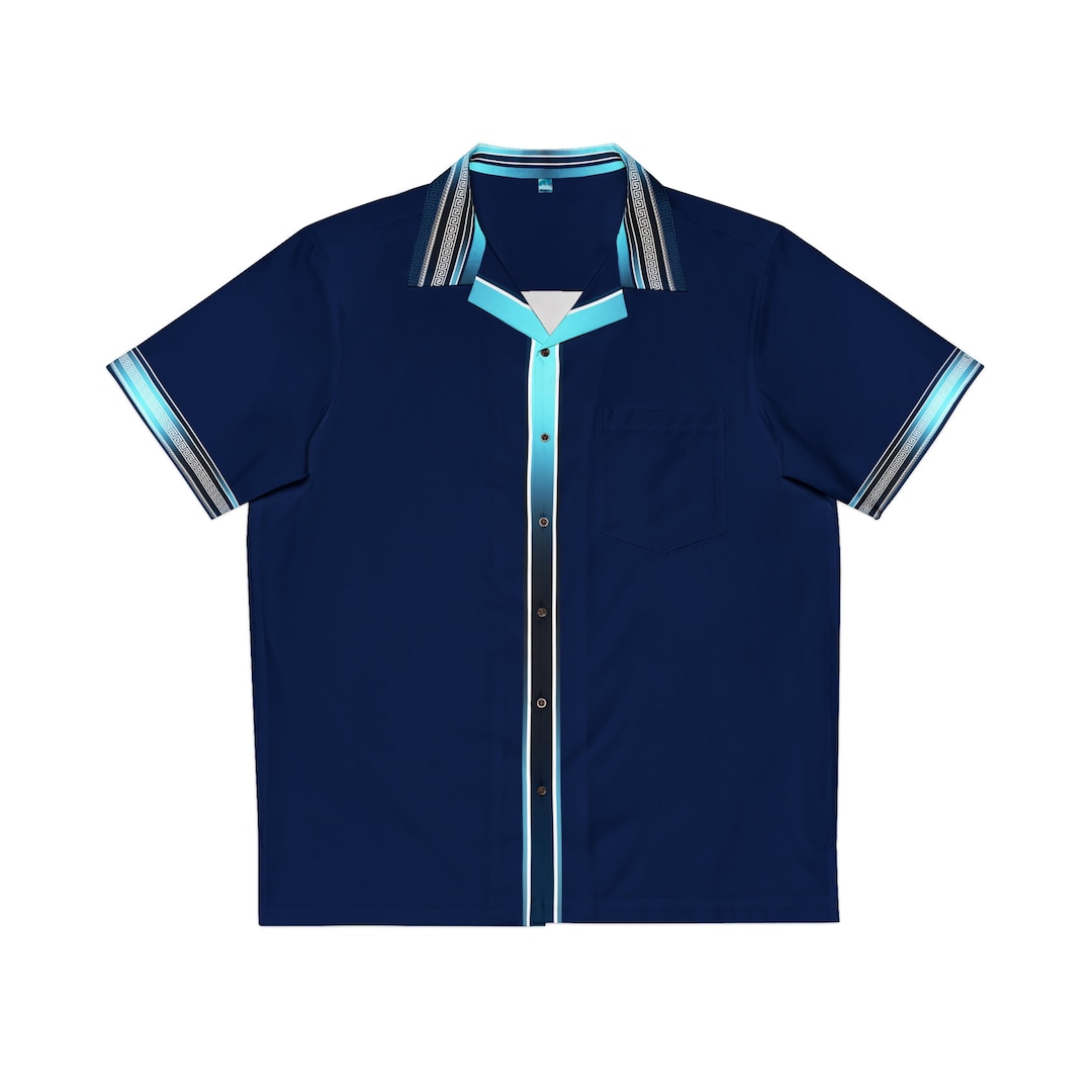 Greek Key Light/dark Blue White Men's Hawaiian Style Shirt - Etsy