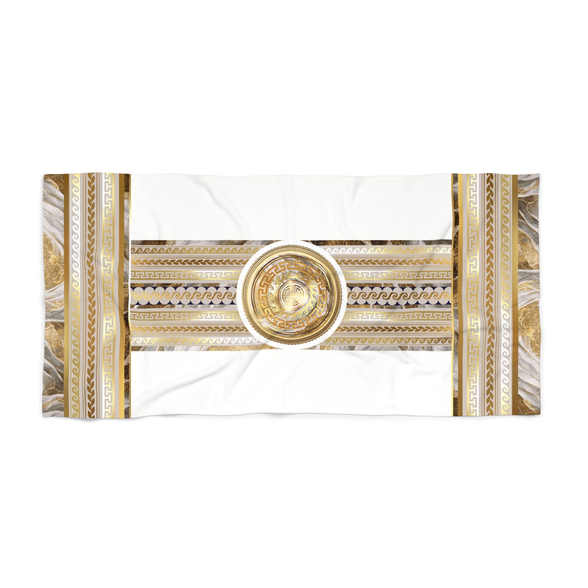 Greek Key White Gold Greek Key Beach Towel - Etsy