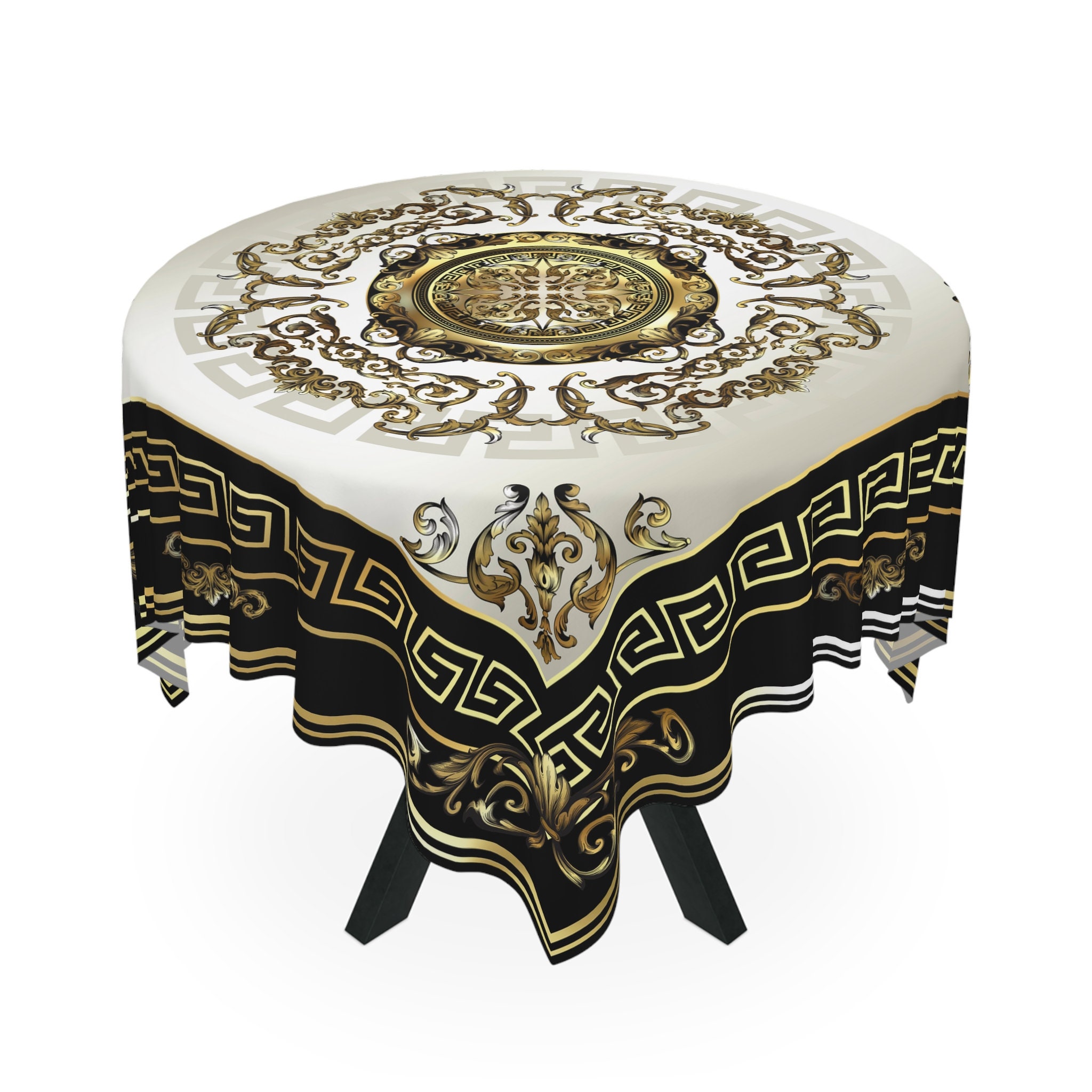Greek Key Black Gold Cream Baroque Tablecloth - Etsy