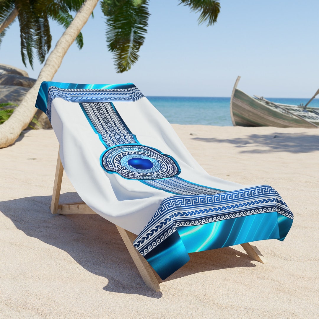 Greek Key White Blue Swirls Mati Beach Towel - Etsy