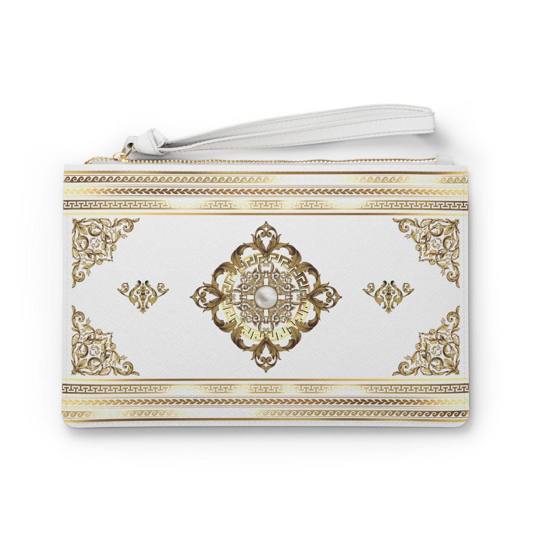 Greek Key White & Gold Medallion Vegan Leather Clutch Bag - Etsy
