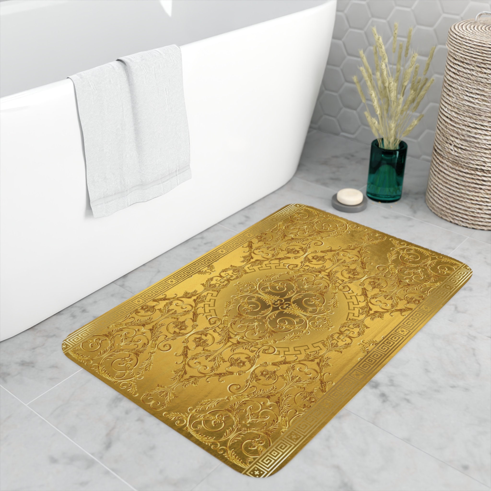Gold Greek Key Baroque Memory Foam Bath Mat - Etsy