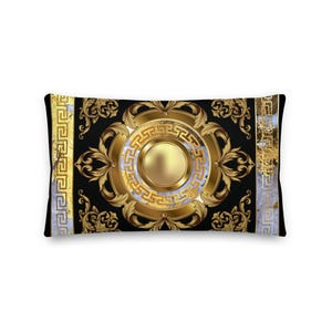 Greek Key Medallion Gold Black White Stone Premium Pillow - Etsy