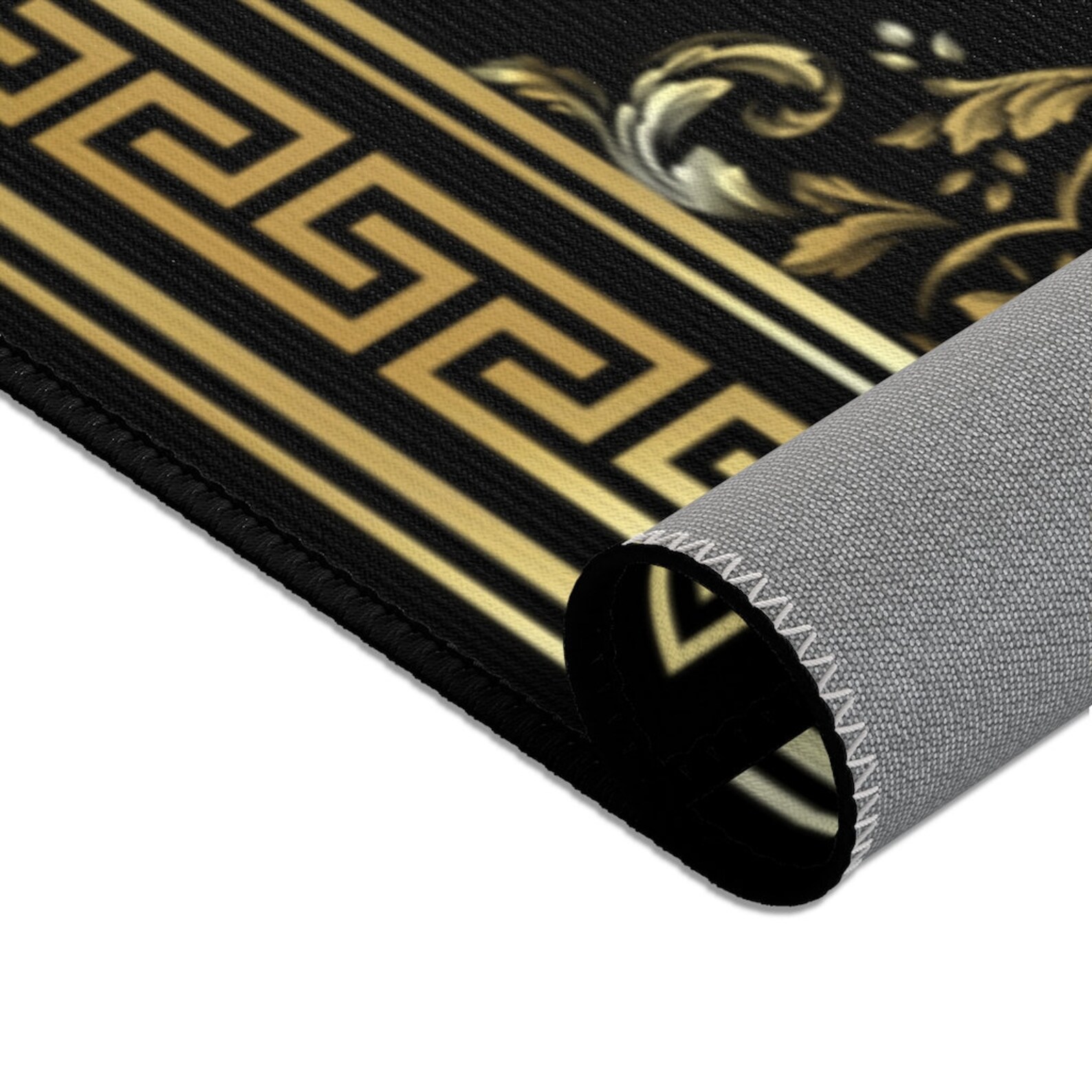 Greek Key Black & Gold Ornate Baroque Area Rugs | Etsy