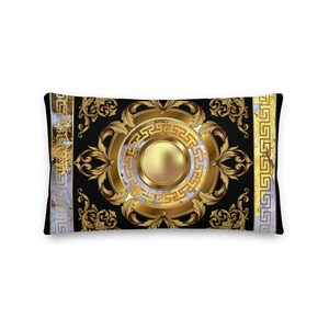 Greek Key Medallion Gold Black White Stone Premium Pillow - Etsy