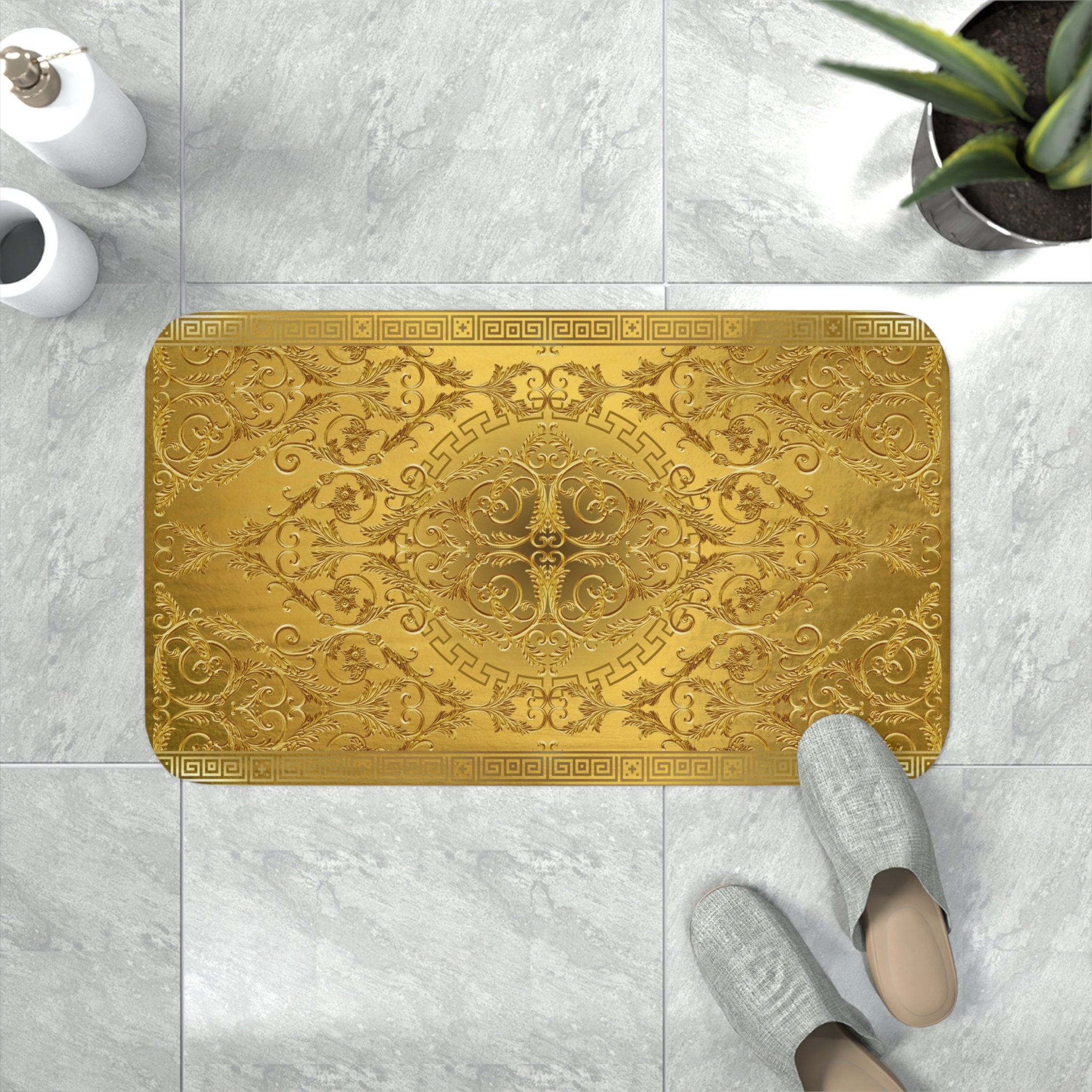 Gold Greek Key Baroque Memory Foam Bath Mat - Etsy
