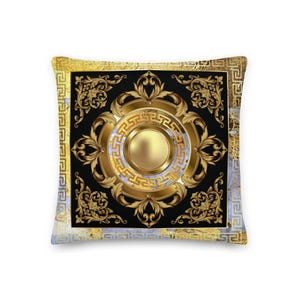 Greek Key Medallion Gold Black White Stone Premium Pillow - Etsy