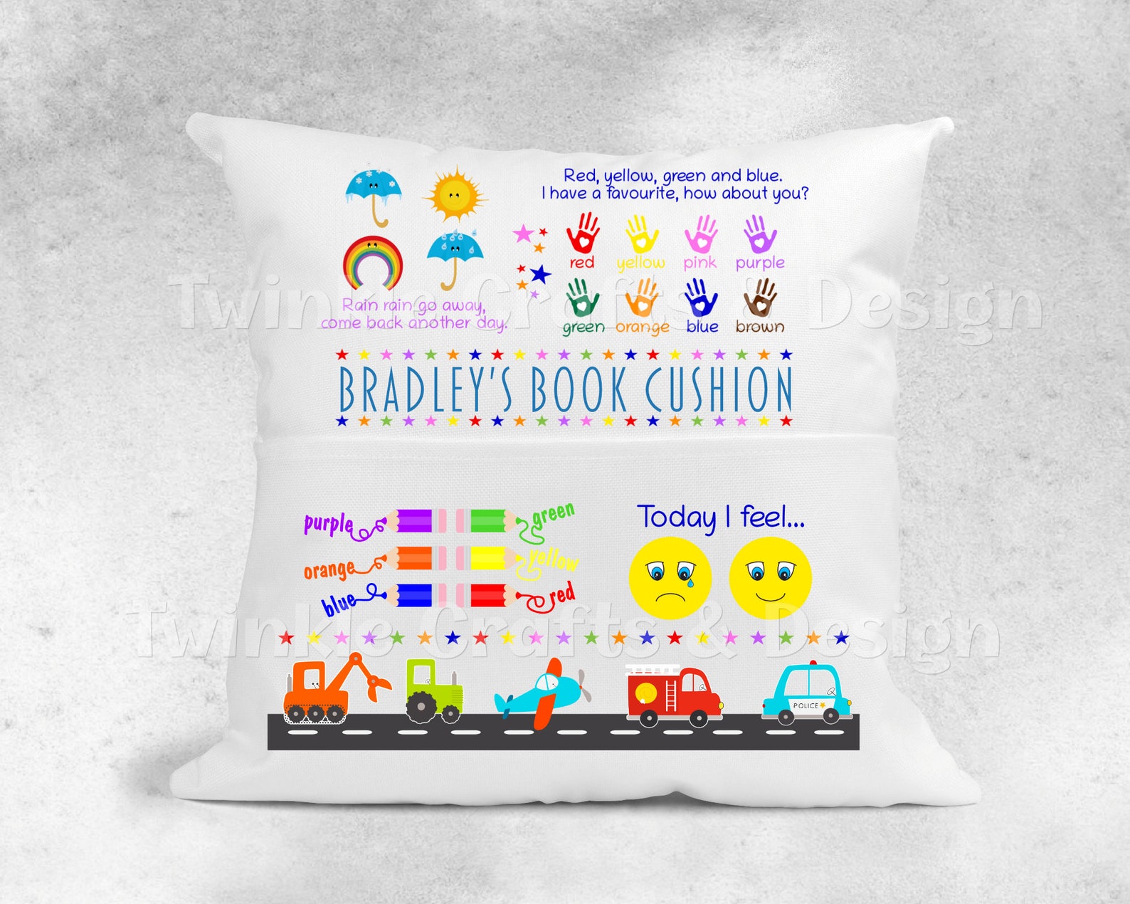 Personalised Learning Book Cushion, Educational Present, Colours ...