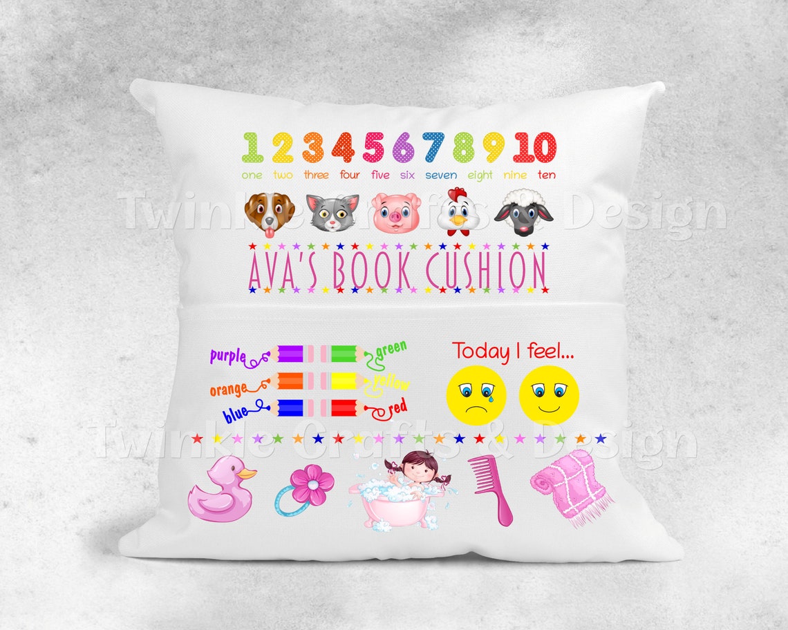 Personalised Learning Book Cushion, Educational Present, Colours ...