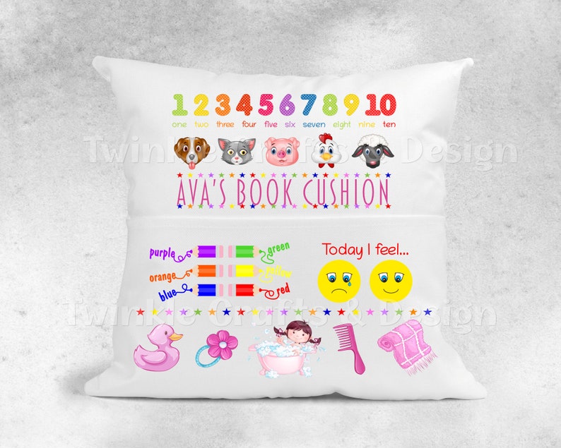 Personalised Learning Book Cushion, Educational Present, Colours ...