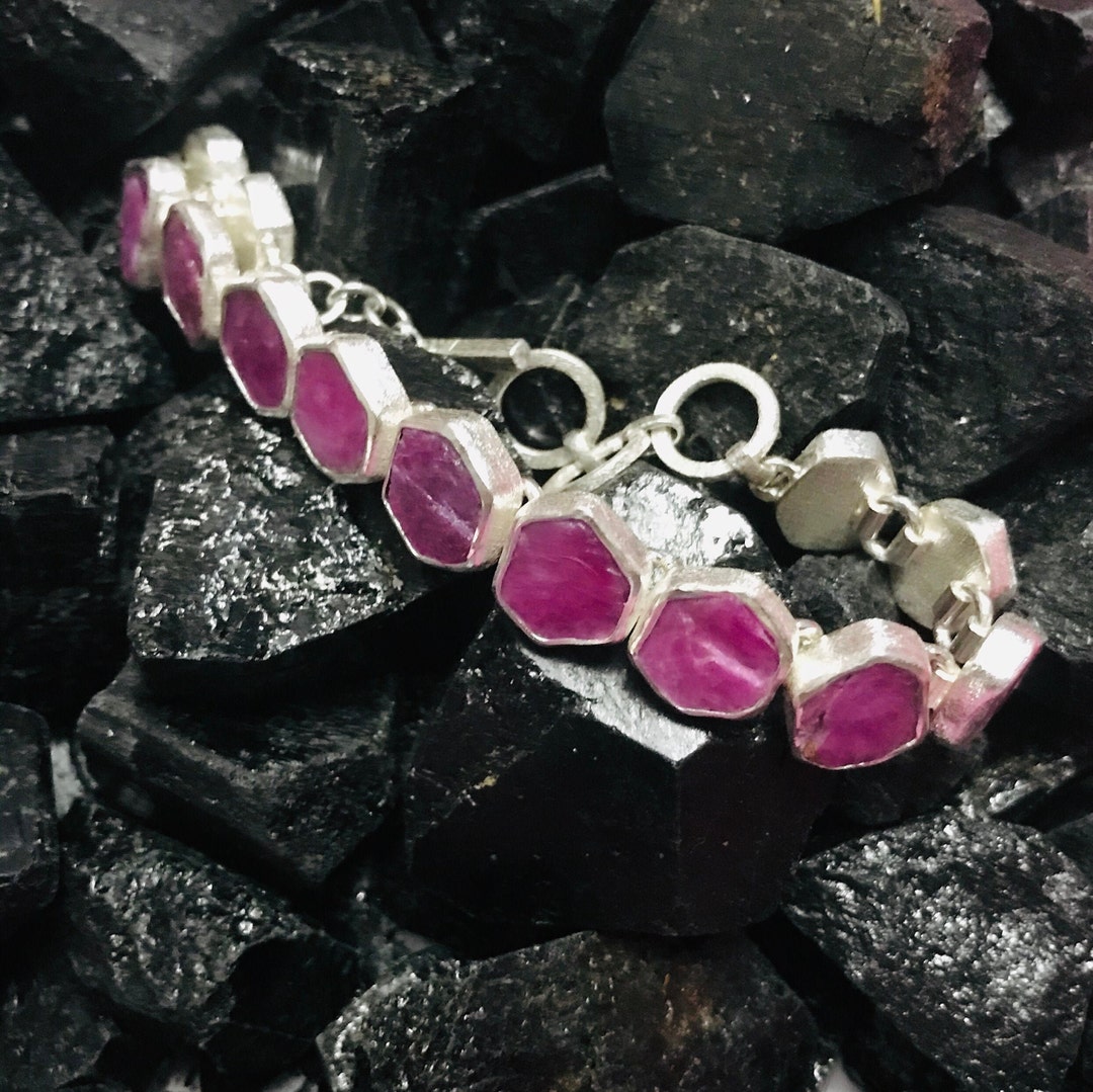 Raw Ruby Bracelet / 925 Sterling Silver / Rough Gemstone Bracelet ...