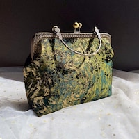 Turquoise Clutch Handbag With Gold Floral Embroidery Clutch for Mother ...