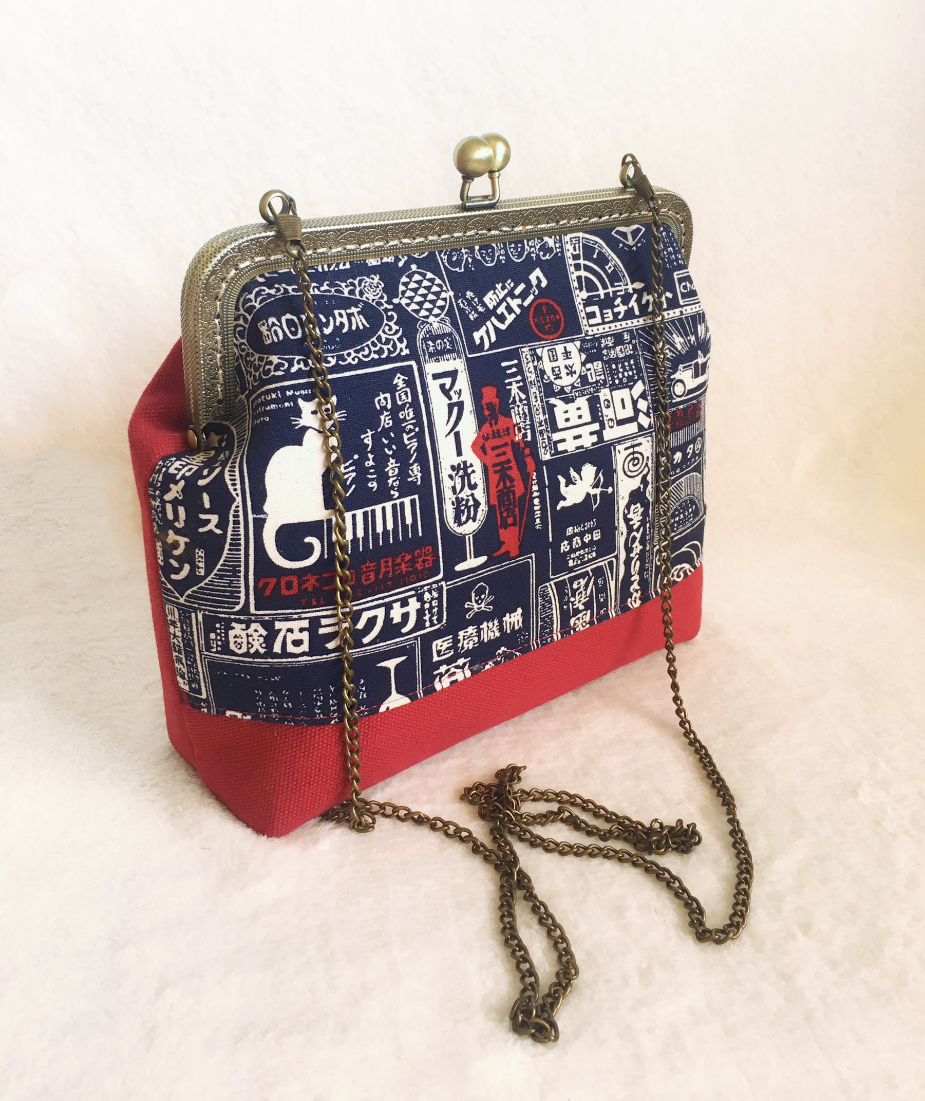 Japanese bag/red blue shoulder bag/Japanese vintage bag with | Etsy