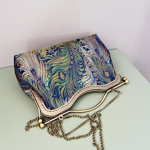 Green Blue Shoulder Bag, Green Peacock Feathers Bag, Evening Bag ...