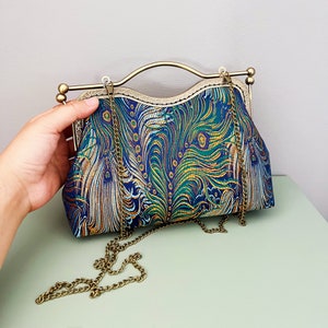 Green Blue Shoulder Bag, Green Peacock Feathers Bag, Evening Bag ...