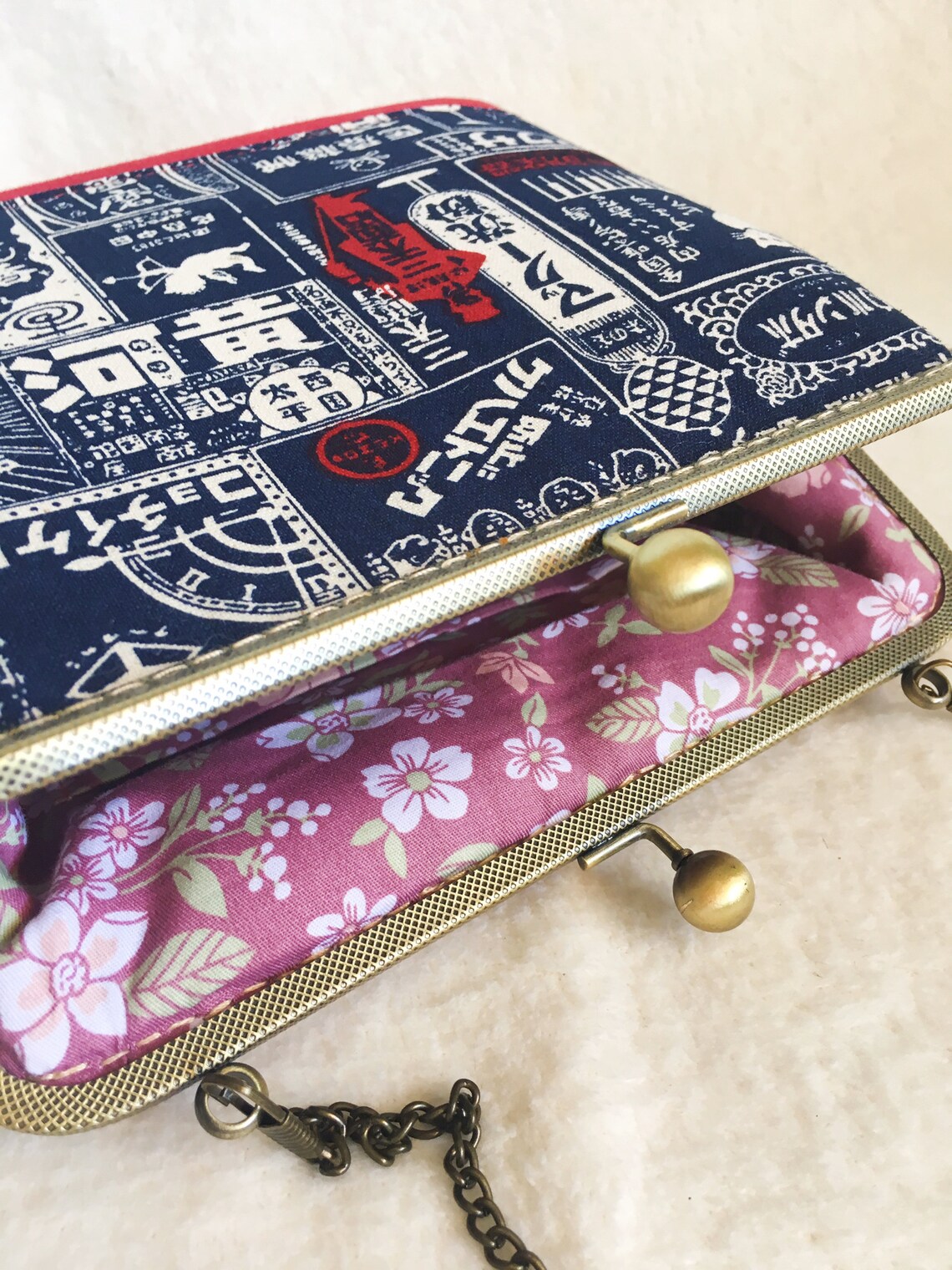 Japanese bag/red blue shoulder bag/Japanese vintage bag with | Etsy