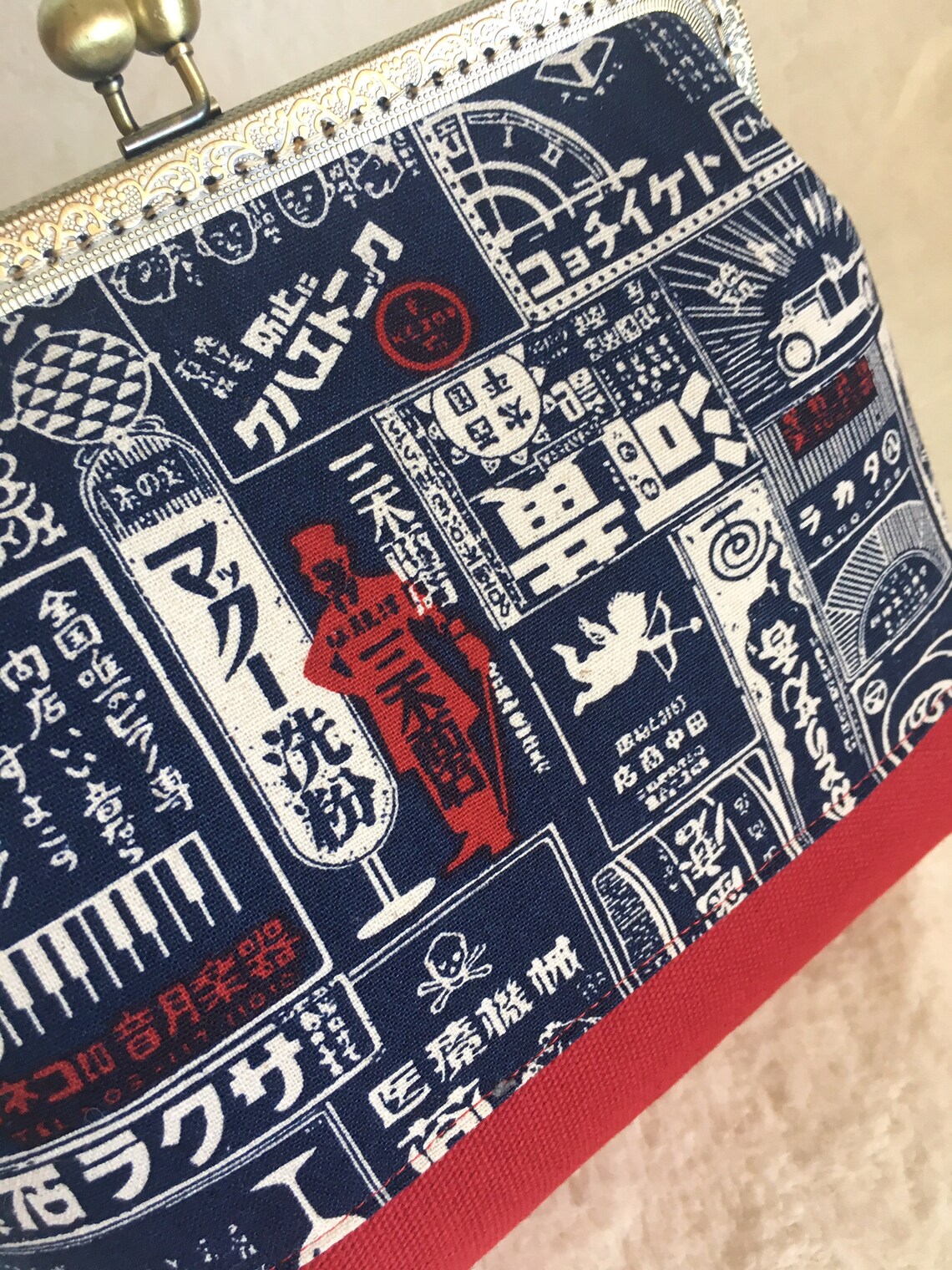 Japanese bag/red blue shoulder bag/Japanese vintage bag with | Etsy